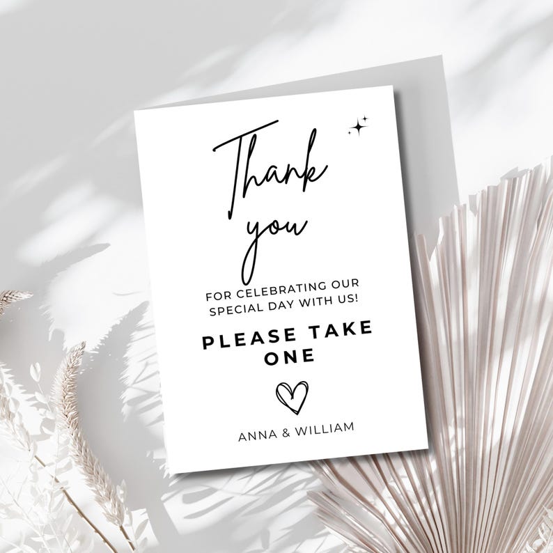 Minimalist Wedding Favor Sign Template, Please Take One (digital ...