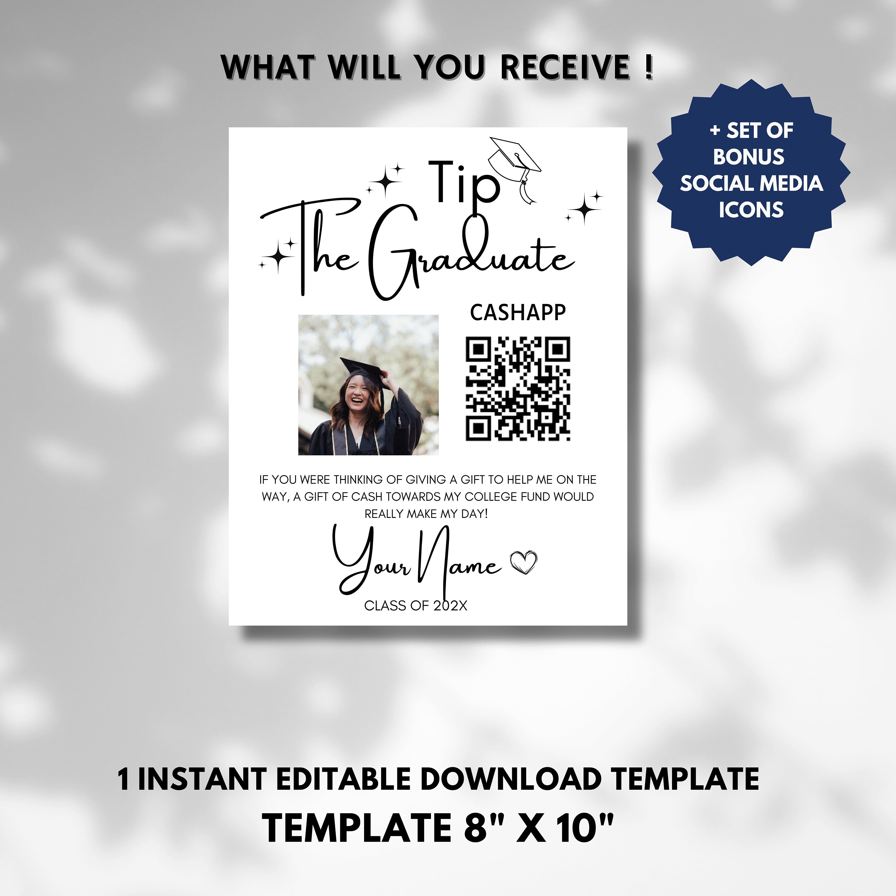 Graduation Party Sign | Graduation Gift Sign | QR Code Sign | Tip the ...