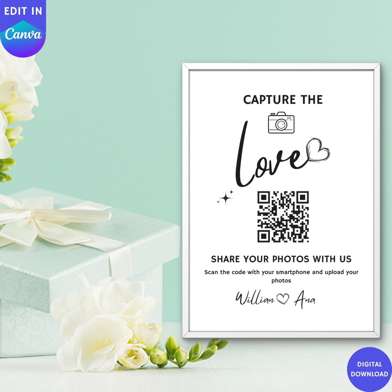 Capture the Love Wedding QR Code Sign, Wedding Sign, Wedding Photo Sign ...