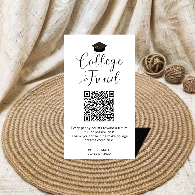 Graduation College Fund QR Code Card Canva Template Senior Grad Party ...