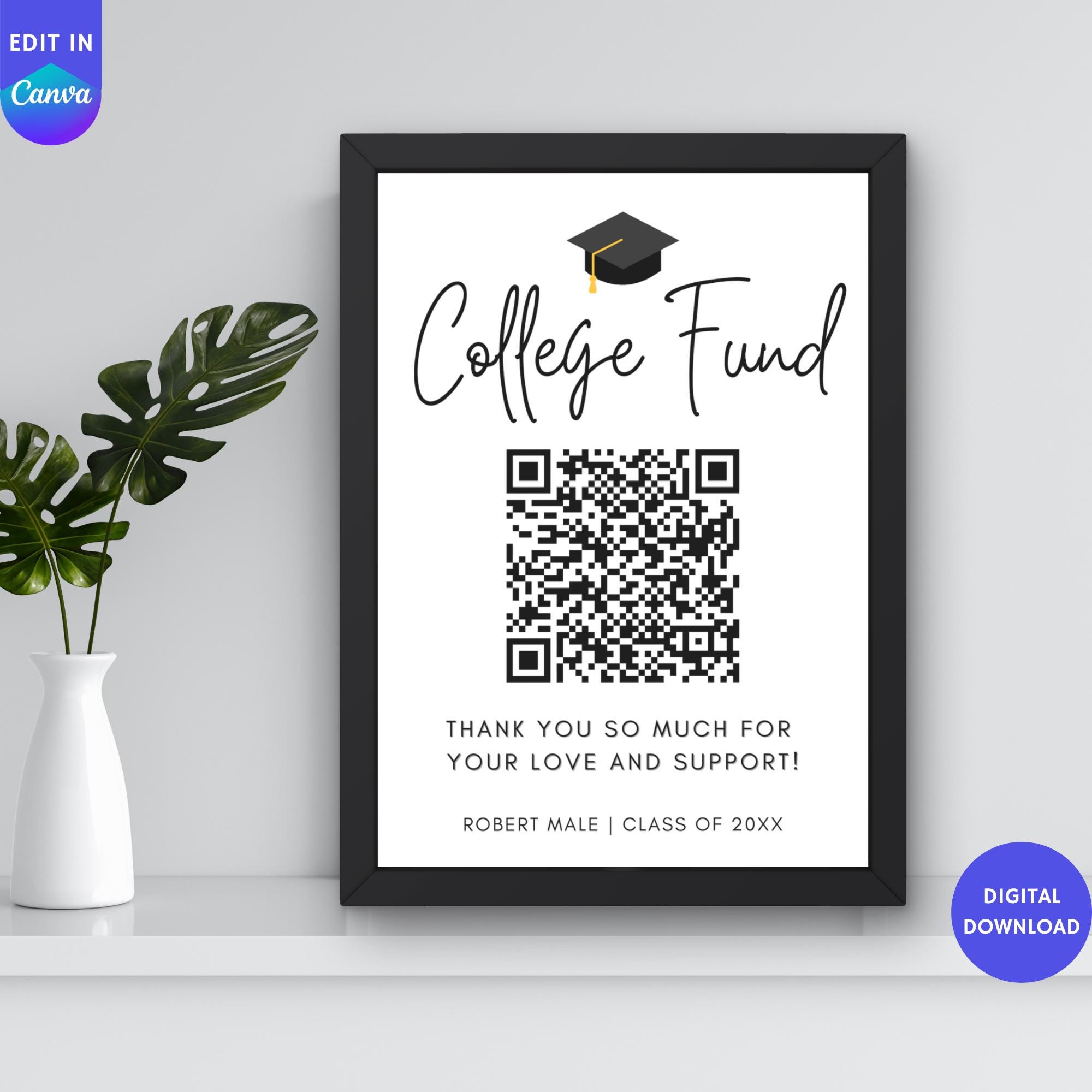 Modern Editable College Fund QR Code Sign Template, Minimalist ...