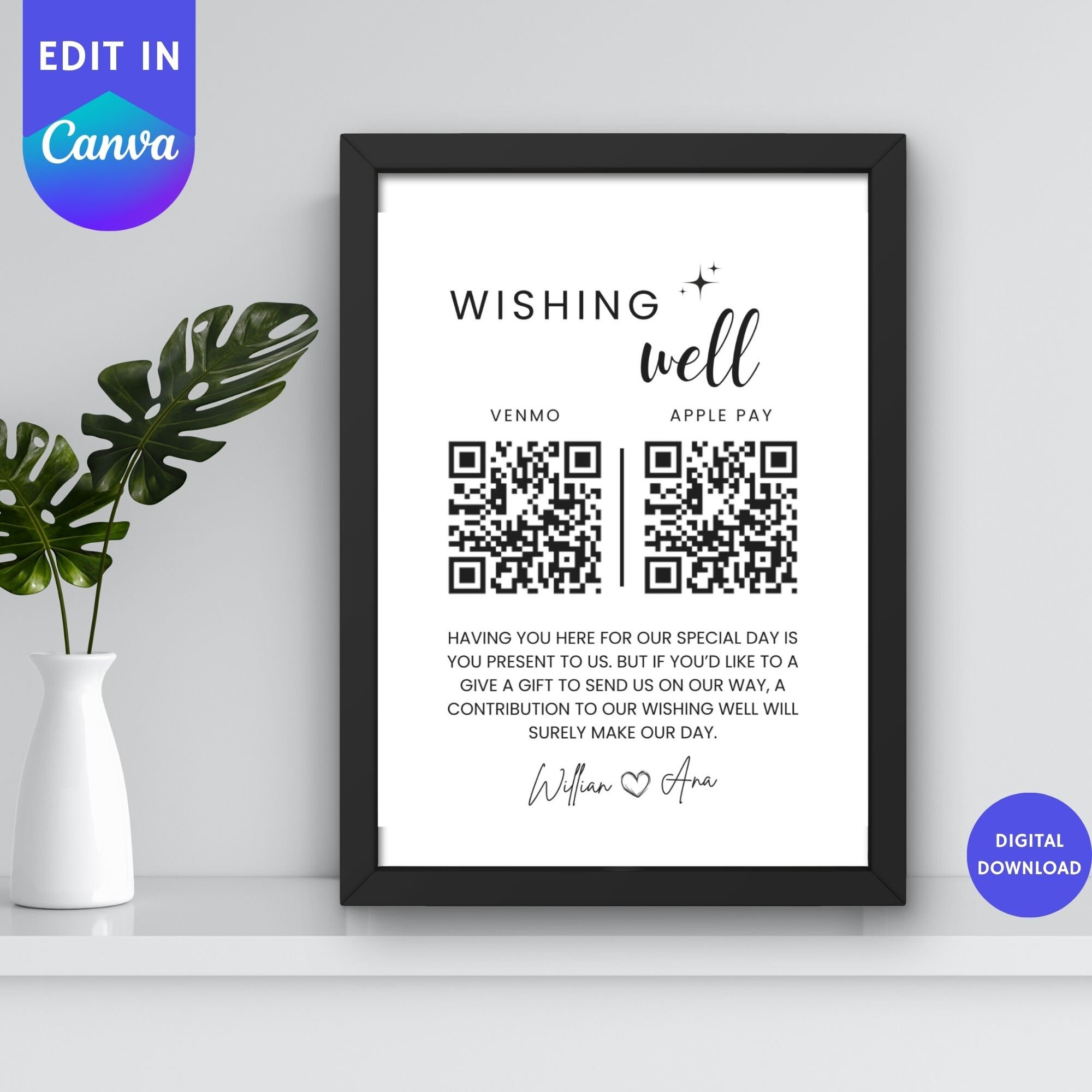 Wishing Well QR Code Sign, Modern Wedding Cash Registry Sign, Honeymoon ...