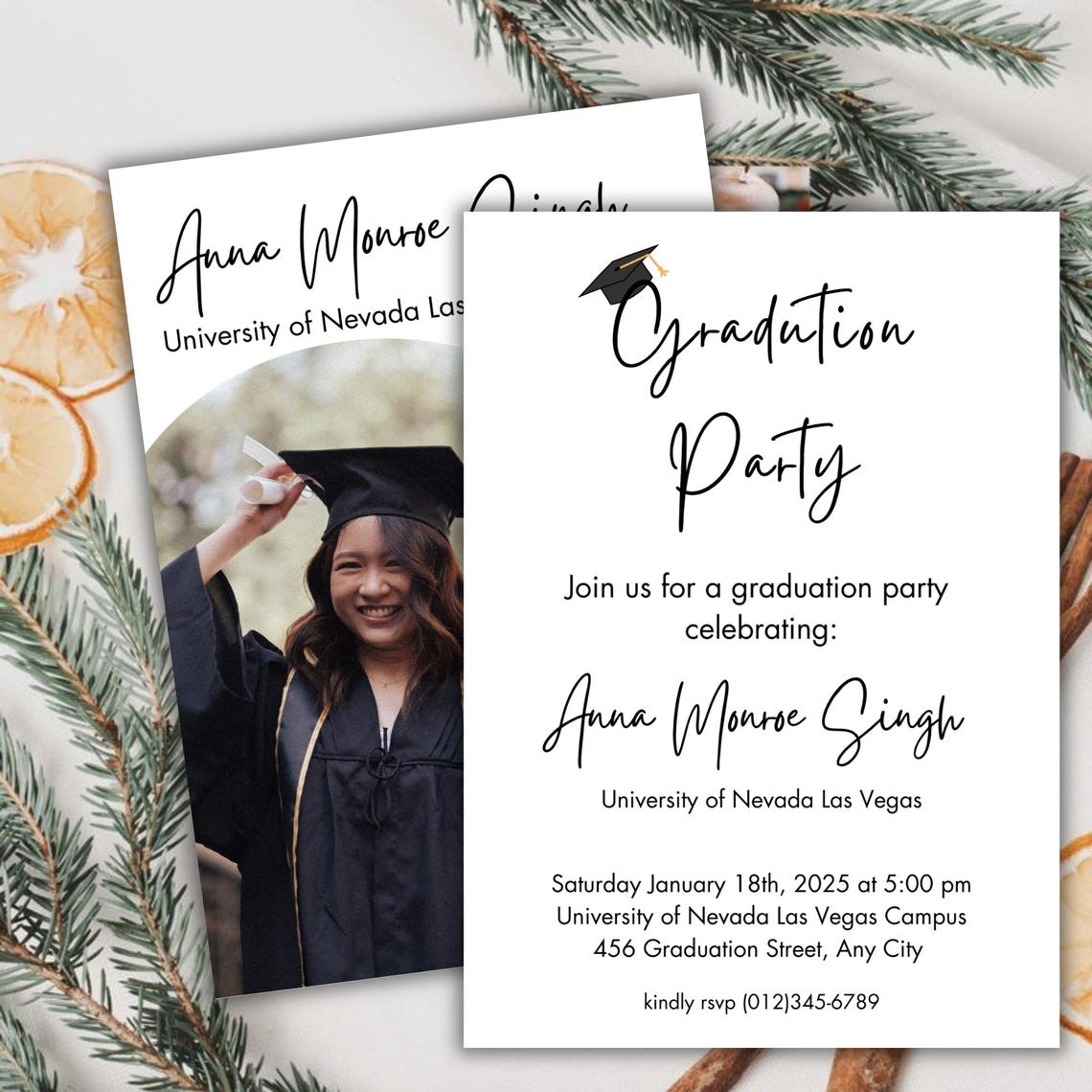 Modern Graduation Announcement Card Template, Photo Invite (digital ...