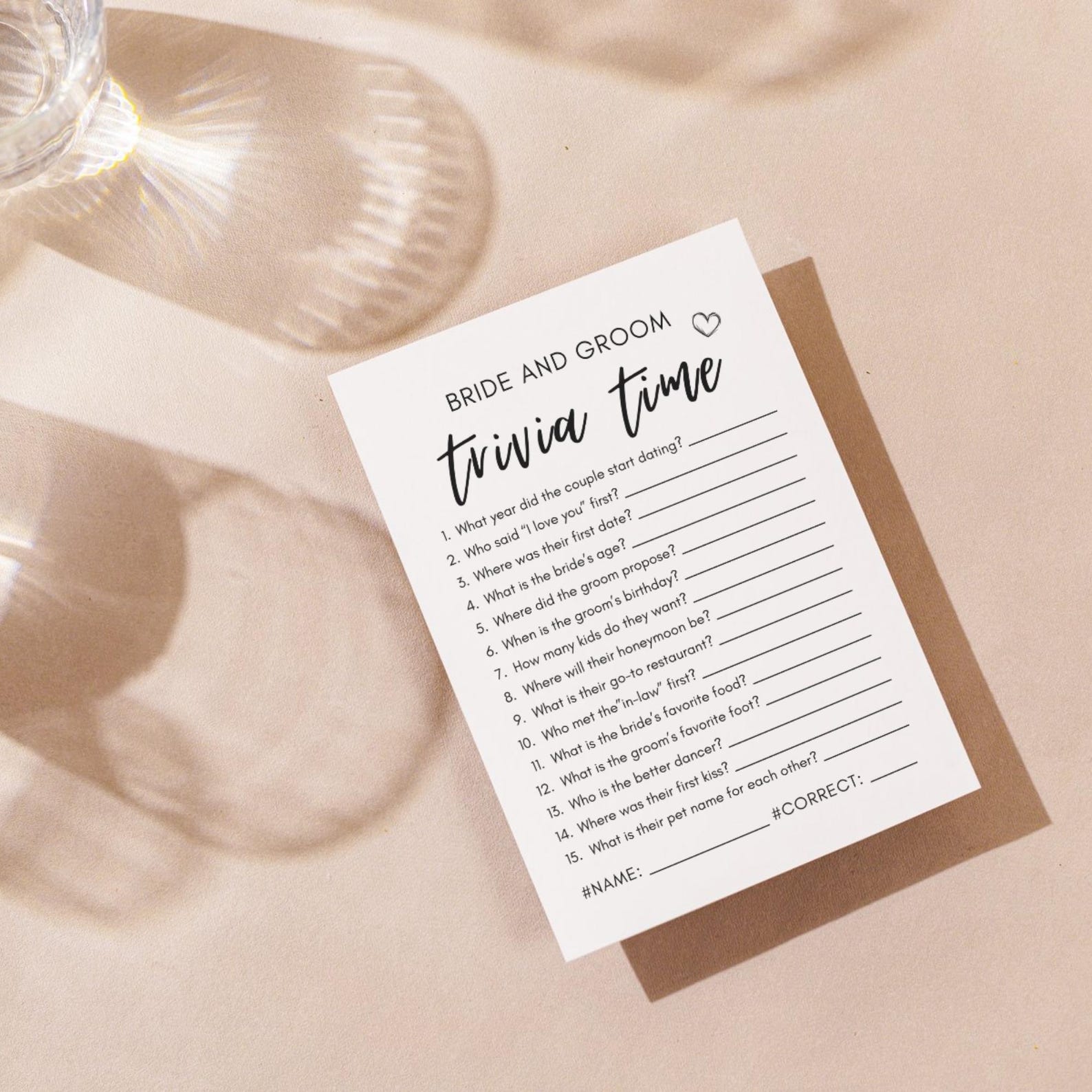 Trivia Game for Bride and Groom, Minimalist Bridal Shower Game, Who ...