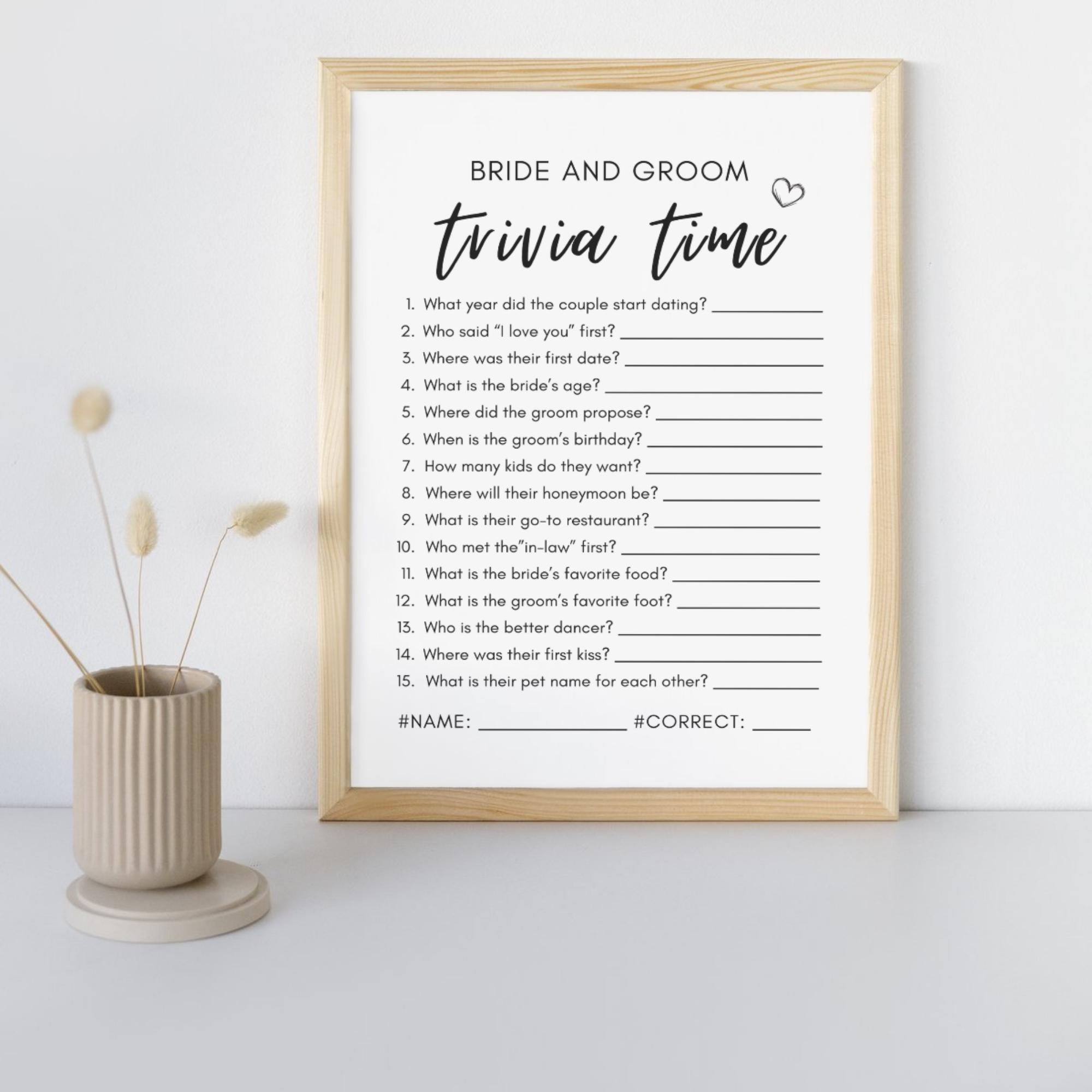 Trivia Game for Bride and Groom, Minimalist Bridal Shower Game, Who ...