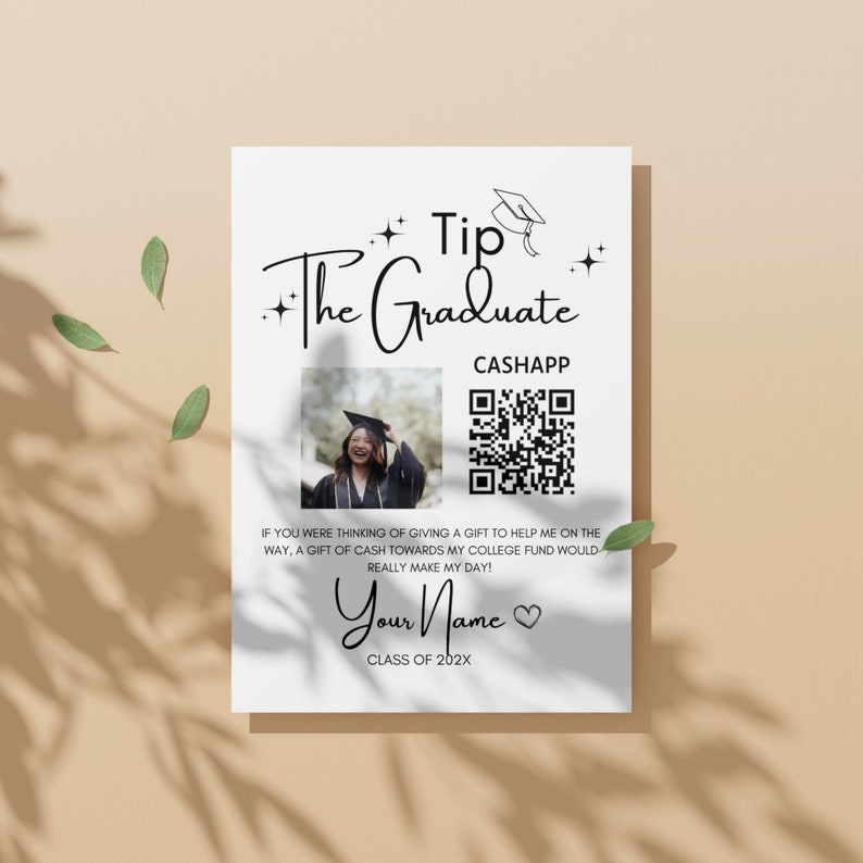 Graduation Party Sign | Graduation Gift Sign | QR Code Sign | Tip the ...
