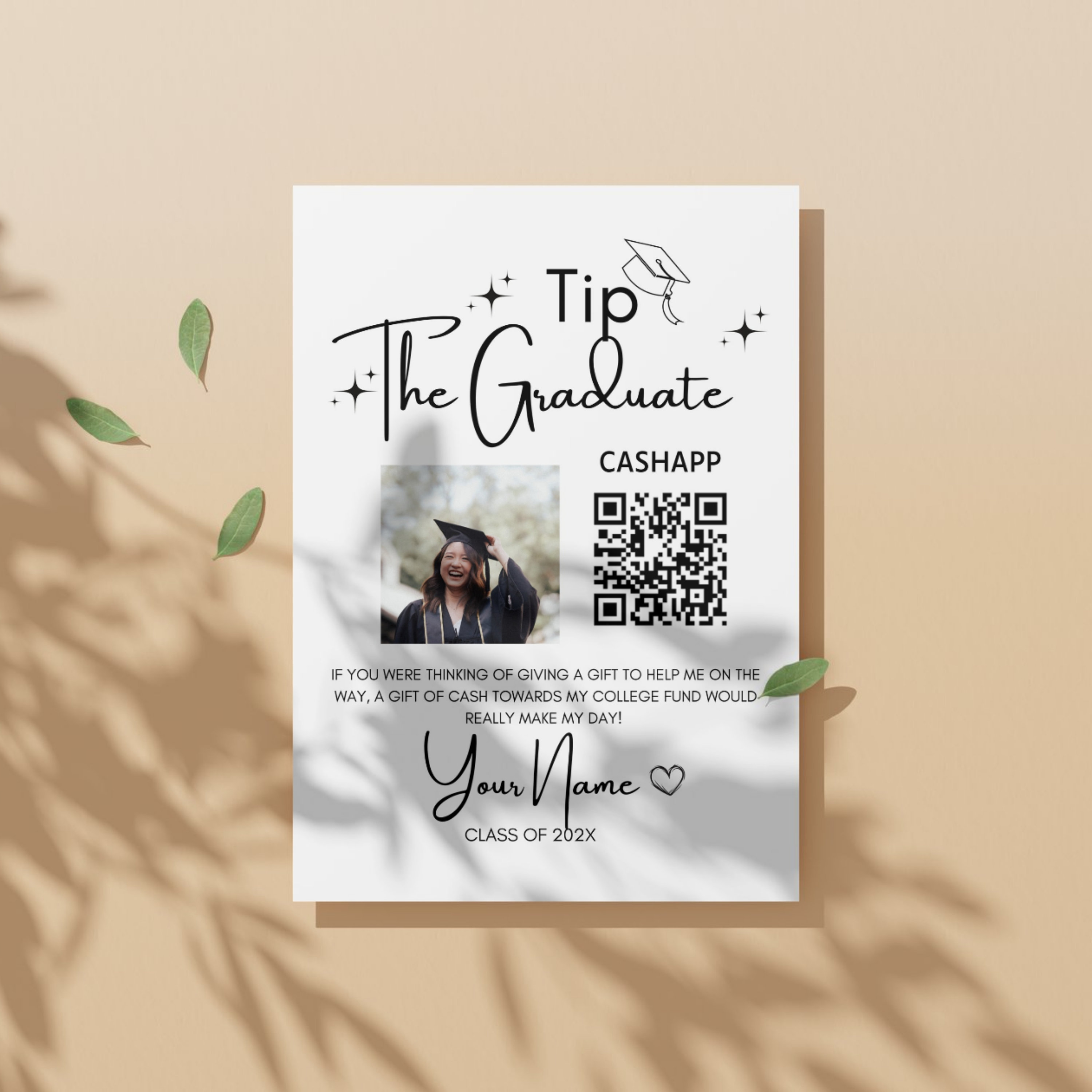 Graduation Party Sign | Graduation Gift Sign | QR Code Sign | Tip the ...