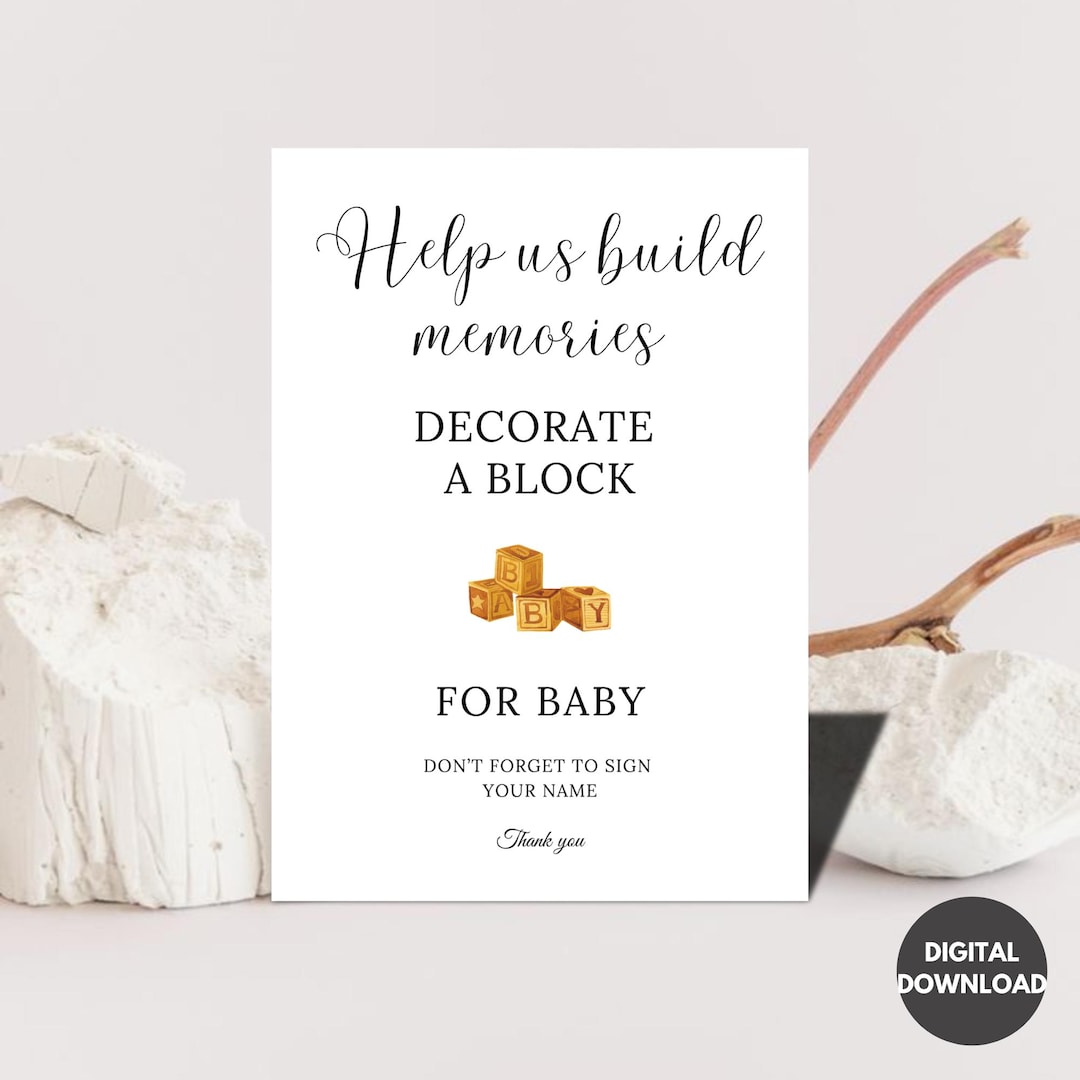 Decorate a Block Baby Shower Sign, Minimalist Activity (printable ...