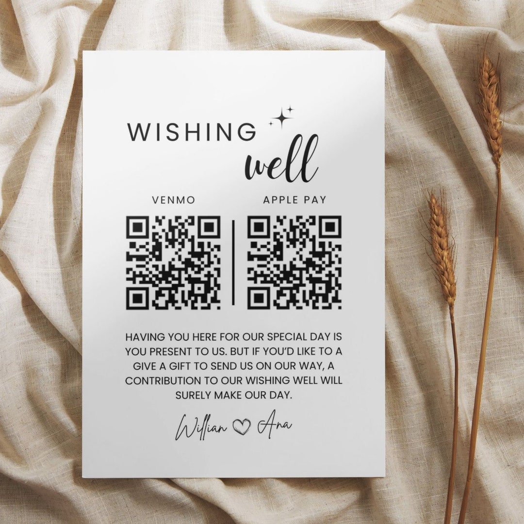 Wishing Well QR Code Sign, Modern Wedding Cash Registry Sign, Honeymoon ...