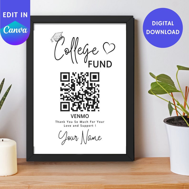 College Fund QR Code Sign Template, Graduation Party, Venmo (digital ...
