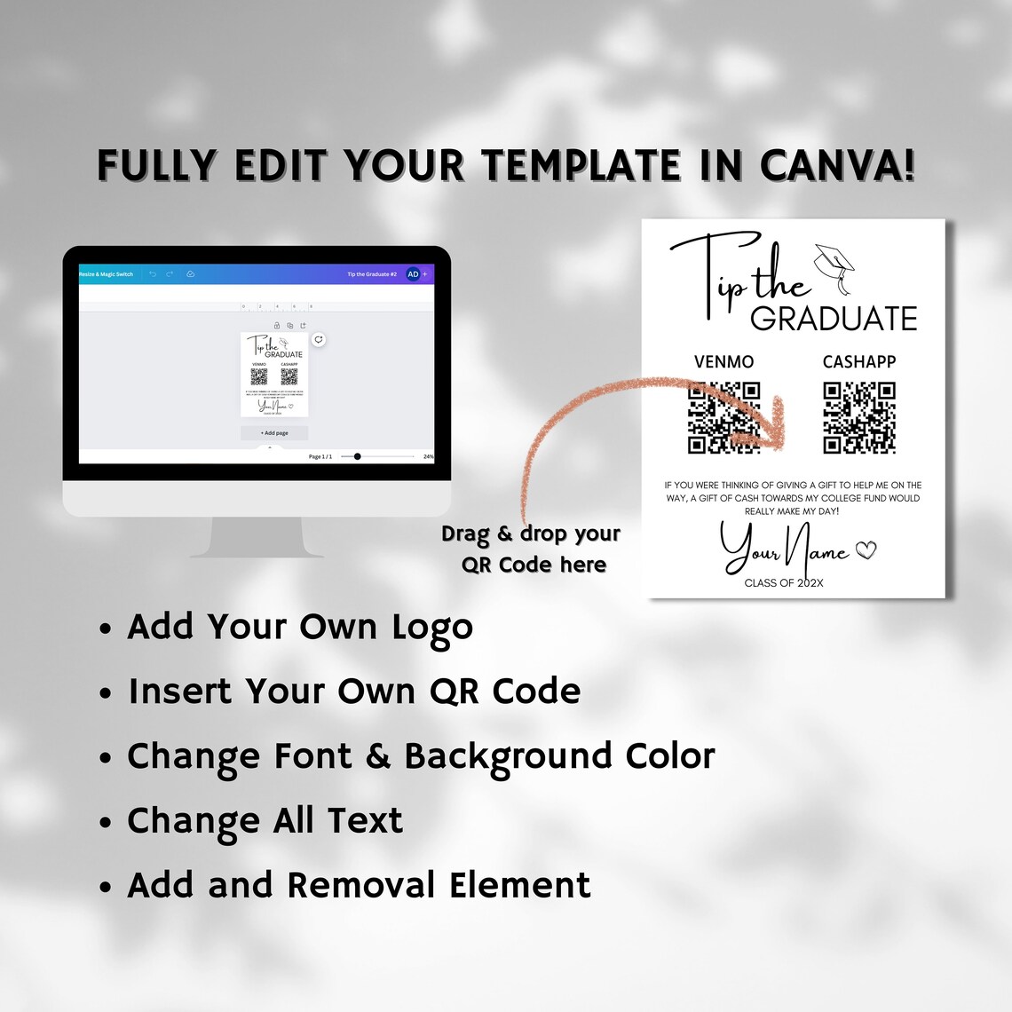 Graduation Party Sign Graduation Gift Sign QR Code Sign Tip the ...