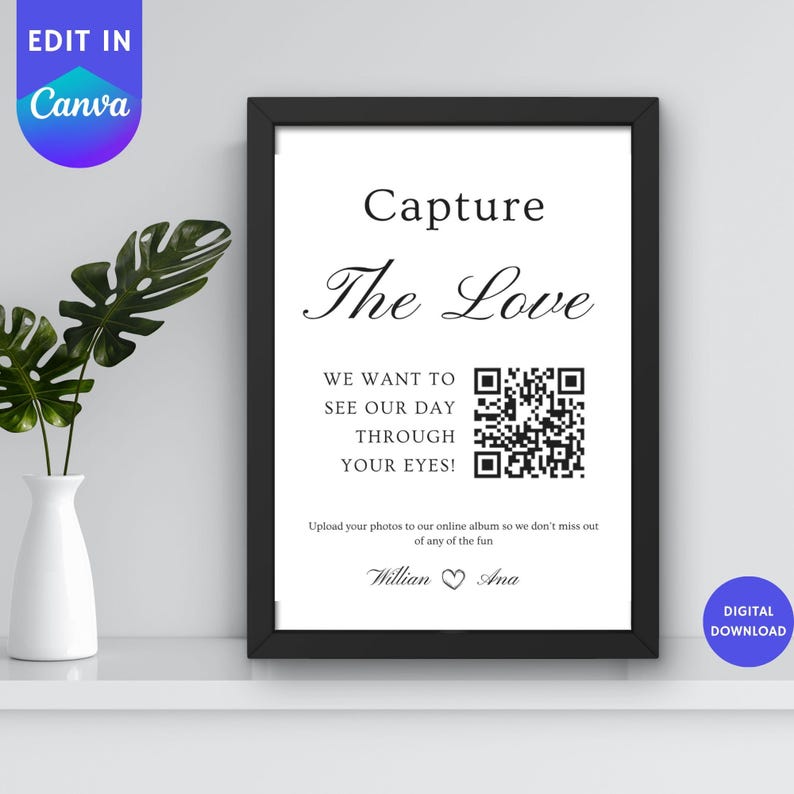 Capture the Love Wedding QR Code Sign, Wedding Sign, Wedding Photo Sign ...