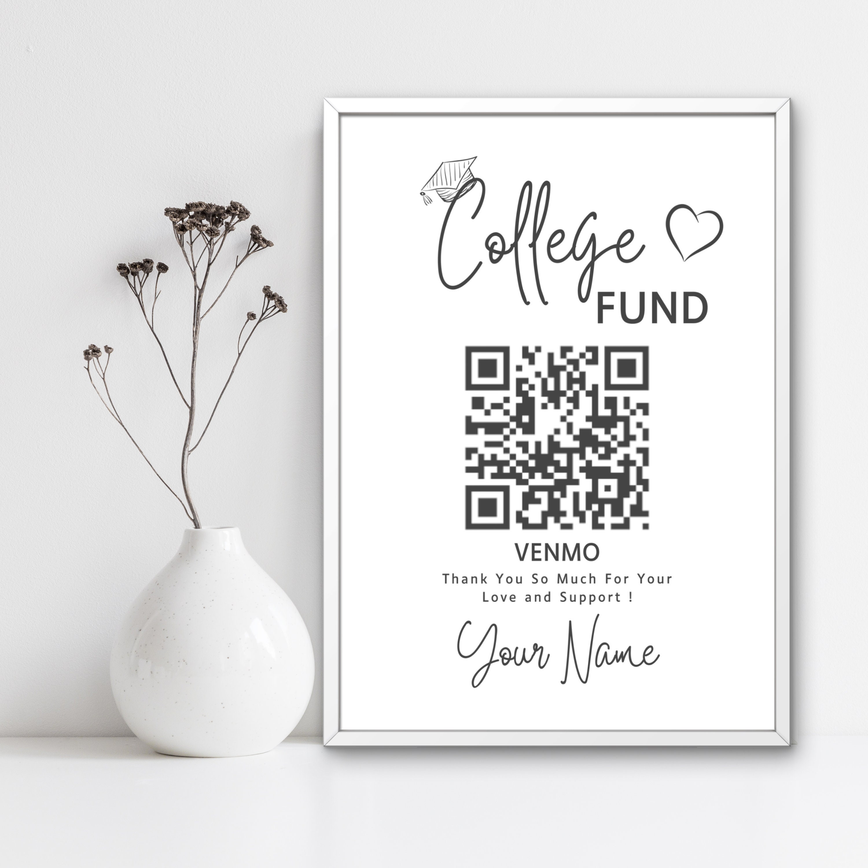 College Fund QR Code Sign Template, Modern Minimalist Graduation Party ...