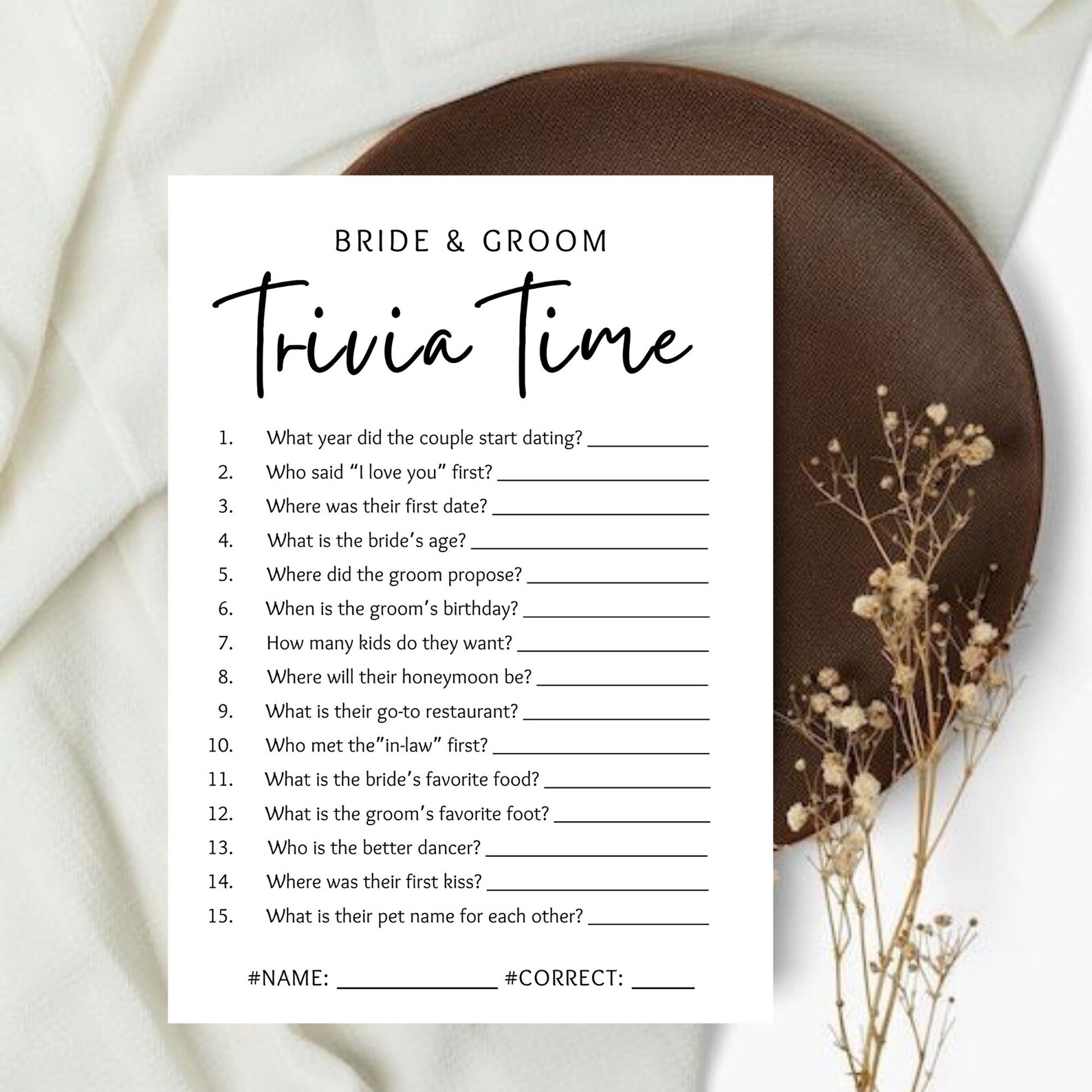 Trivia Game for Bride and Groom, Minimalist Bridal Shower Game, Who ...