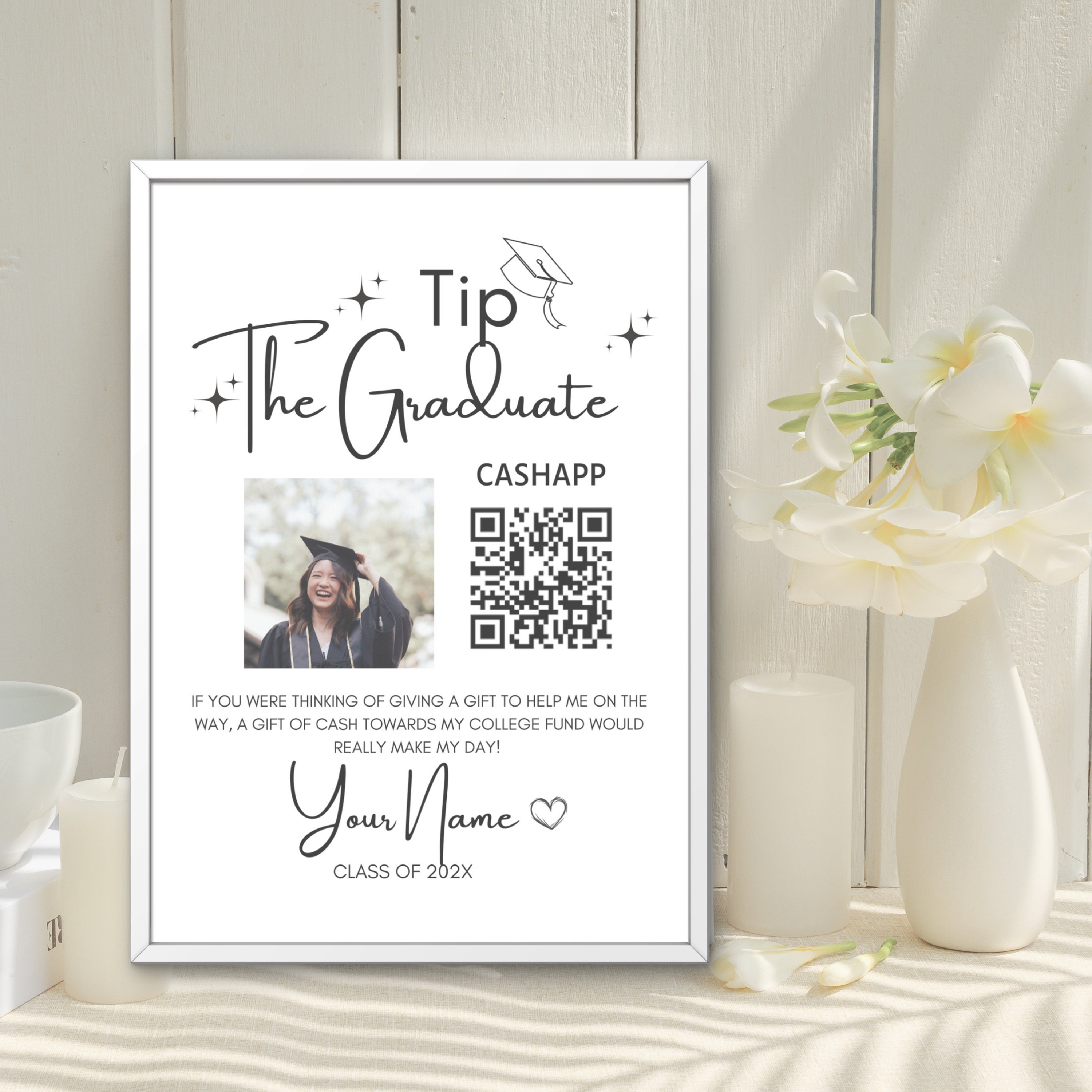 Graduation Party Sign | Graduation Gift Sign | QR Code Sign | Tip the ...