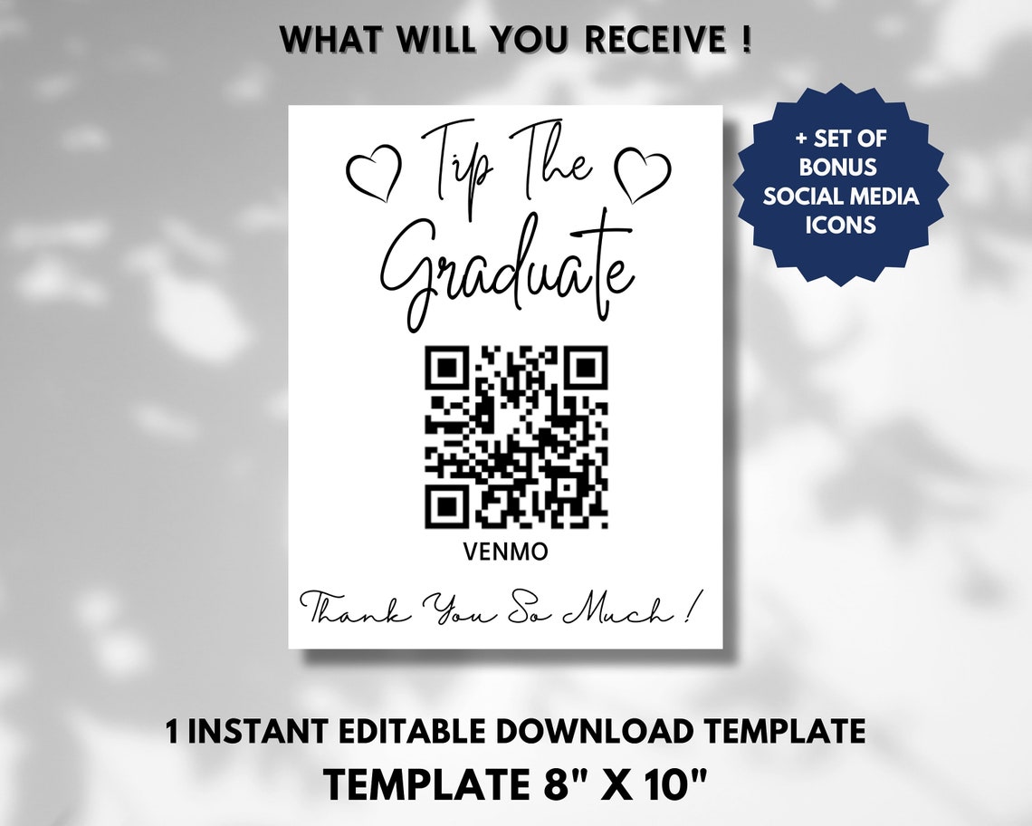 Graduation Party Sign Graduation Gift Sign QR Code Sign Tip the ...