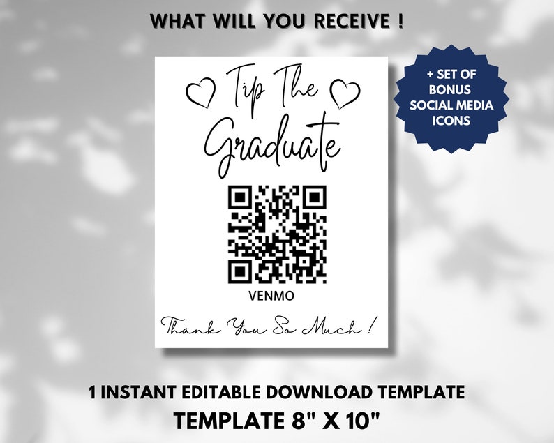 Graduation Party Sign | Graduation Gift Sign | QR Code Sign | Tip the ...