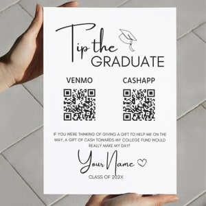 Graduation Party Sign | Graduation Gift Sign | QR Code Sign | Tip the ...