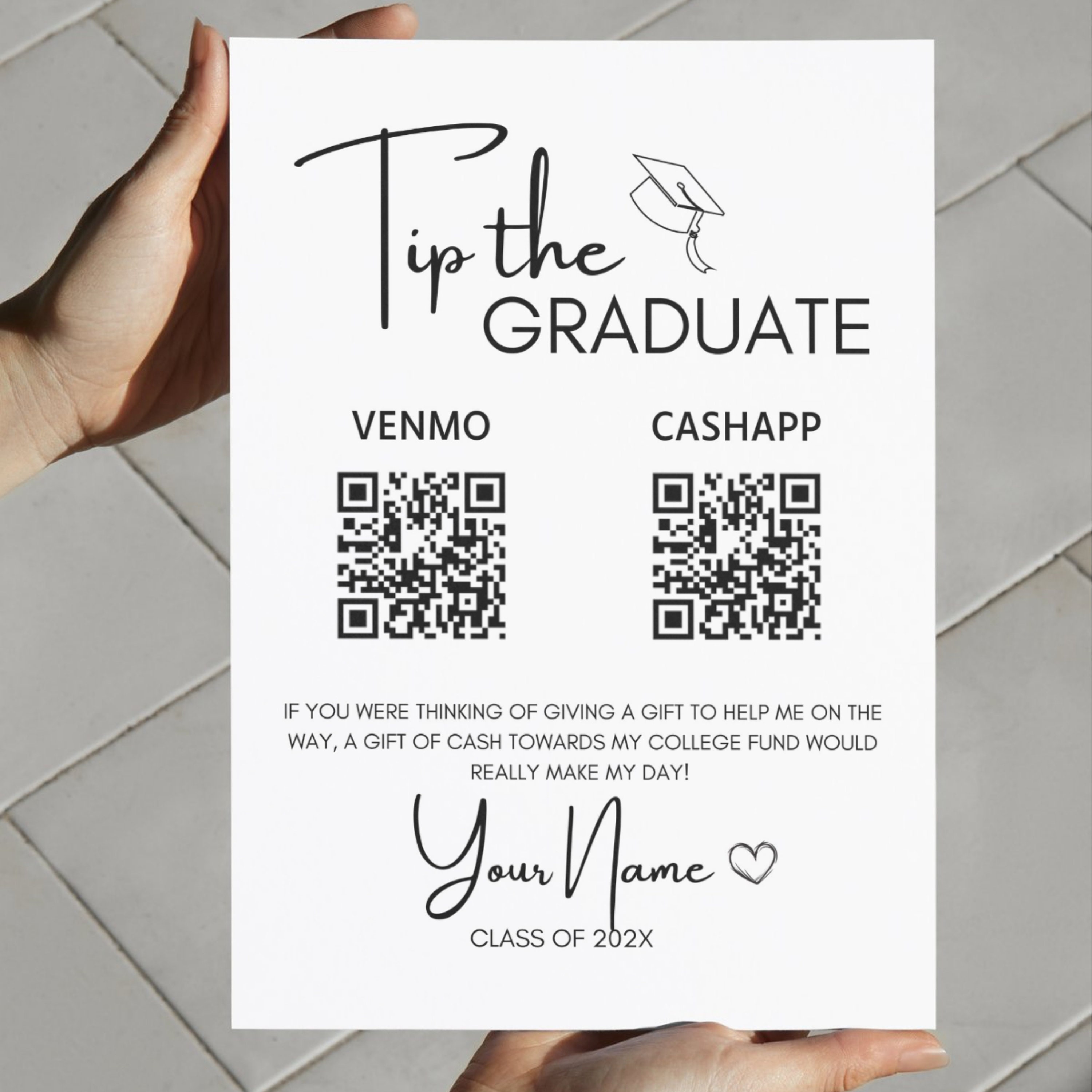Graduation Party Sign | Graduation Gift Sign | QR Code Sign | Tip the ...