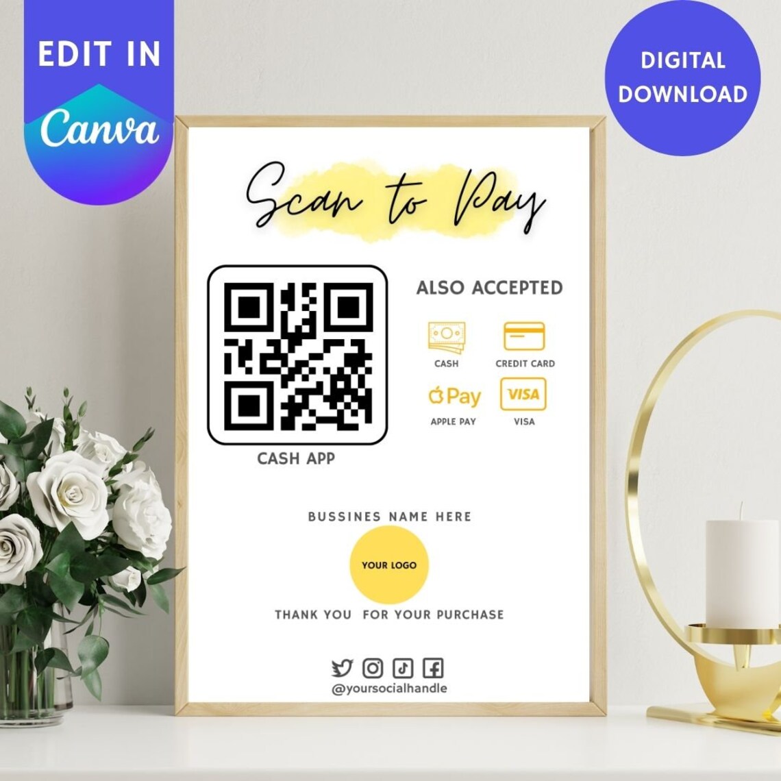 Editable Payment Sign Template Bundle, Printable Scan to Pay, Qr Code ...