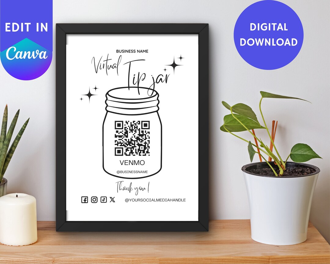 Editable QR Code Tip Jar Sign, Canva Template (digital Download) - Etsy