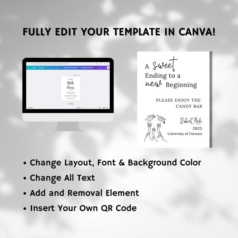 Graduation Party Candy Bar Sign Template, A Sweet Ending to A New ...