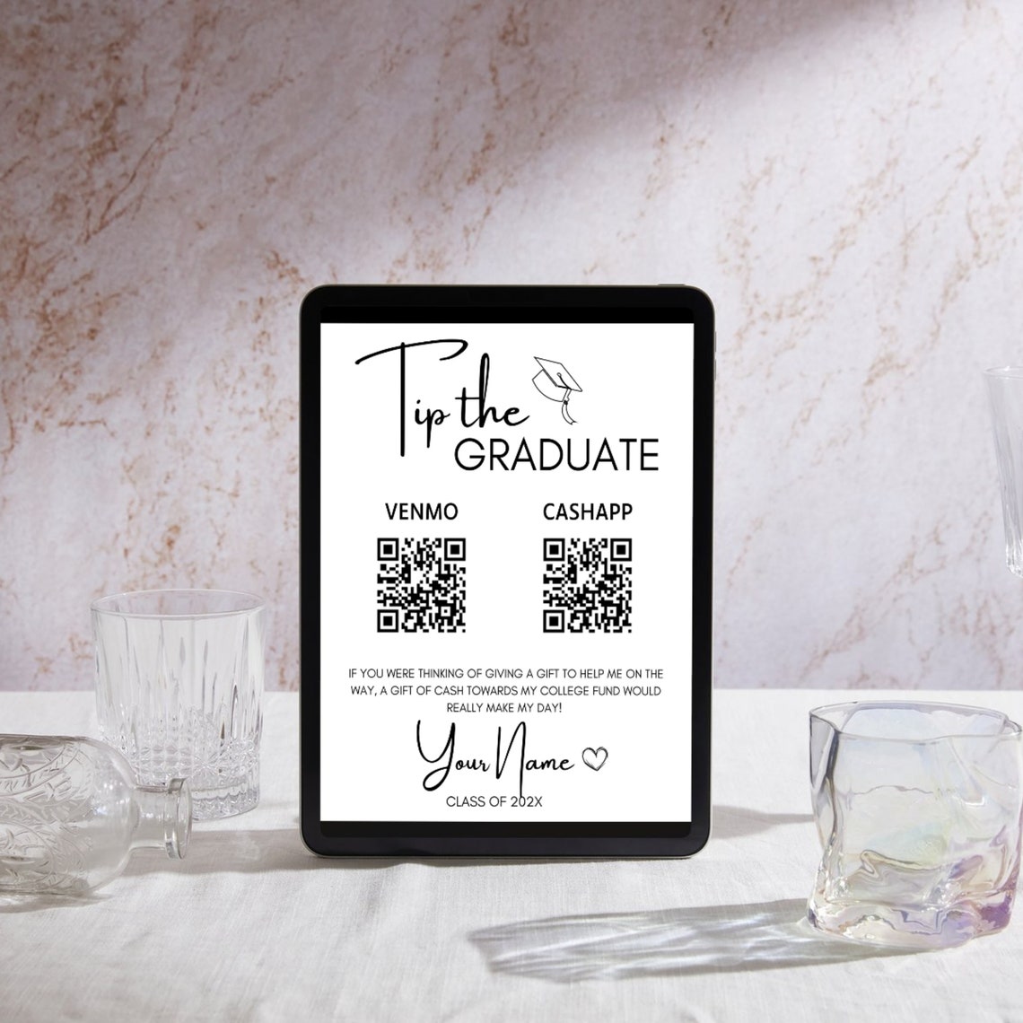 Graduation Party Sign | Graduation Gift Sign | QR Code Sign | Tip the ...