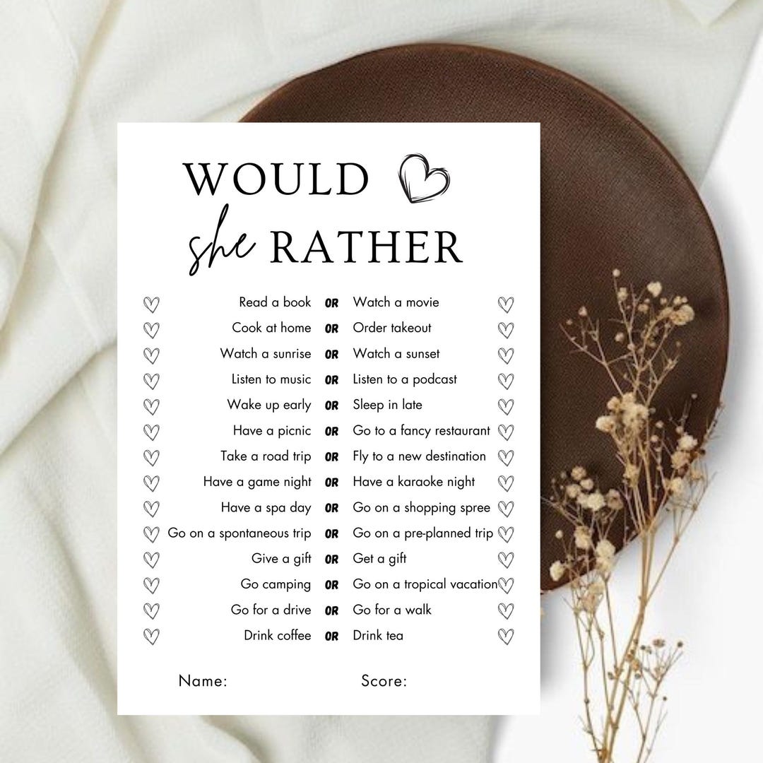 Would She Rather Bridal Shower Game Template Printable Interactive ...