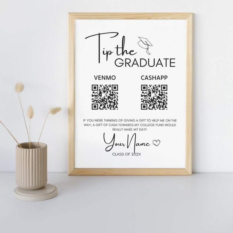Graduation Party Sign | Graduation Gift Sign | QR Code Sign | Tip the ...