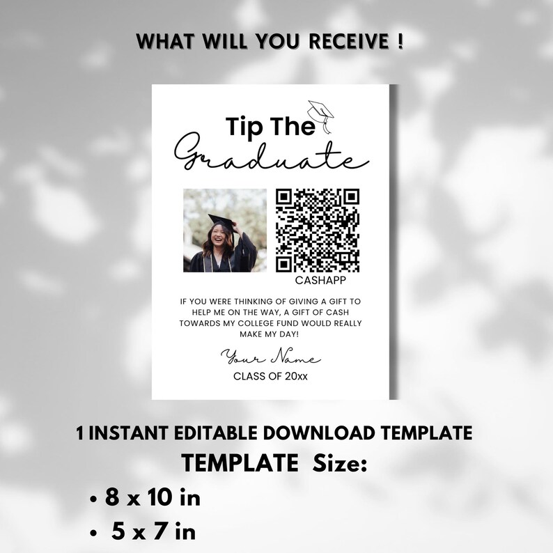 Graduation Cash Gift Sign | QR Code Payment, Canva Template (digital ...