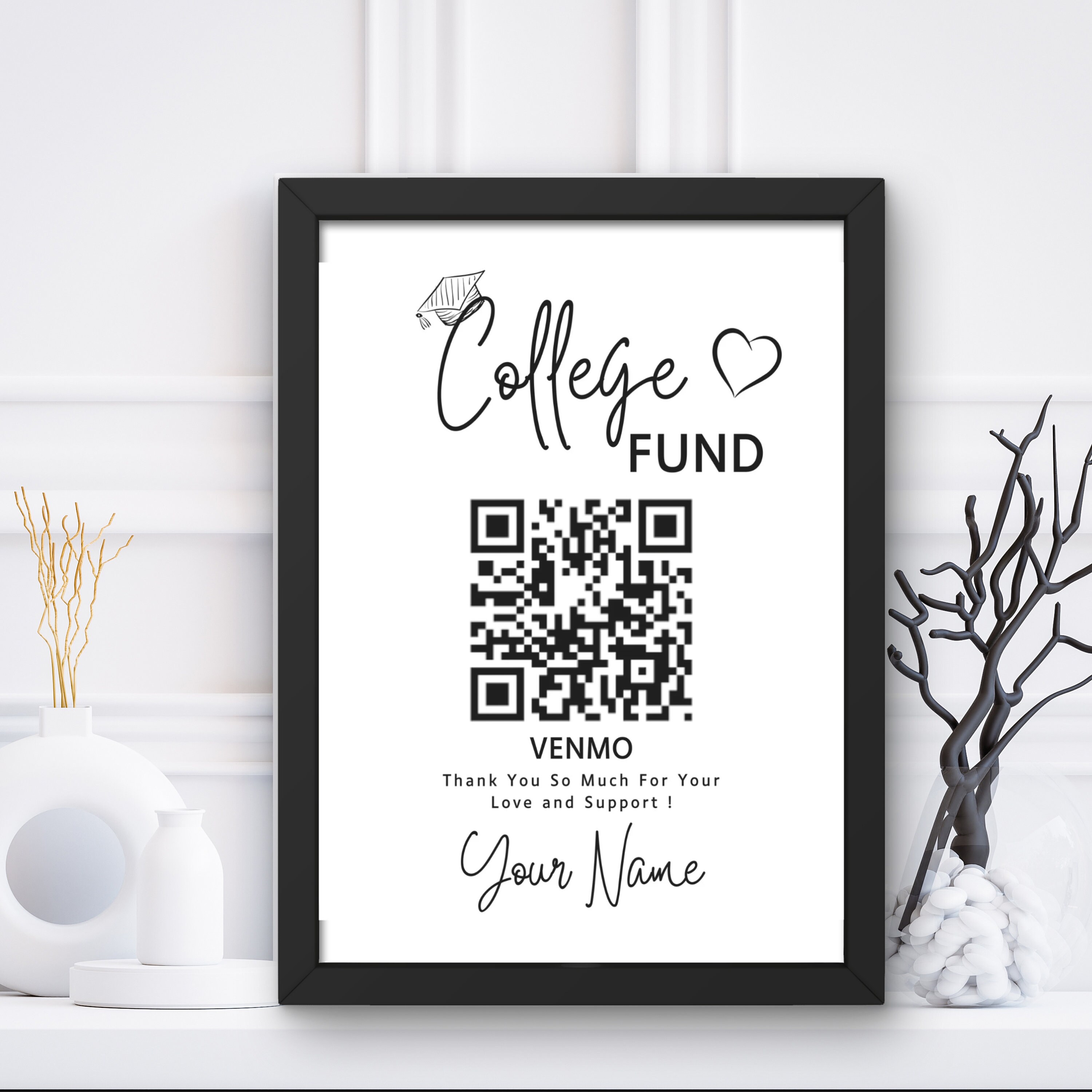 College Fund QR Code Sign Template, Modern Minimalist Graduation Party ...