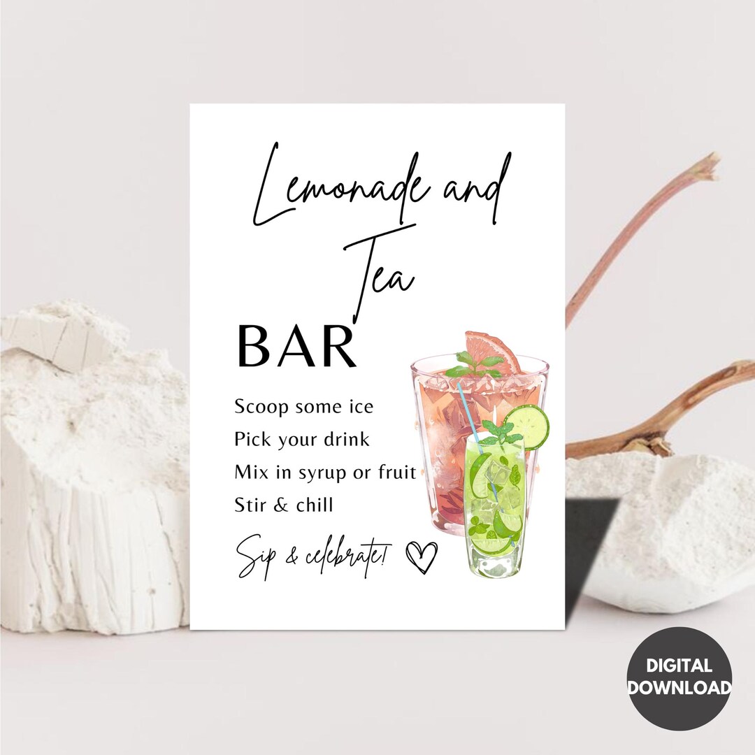 Lemonade & Iced Tea Bar Sign Mocktail Print, Signature Drink Menu ...