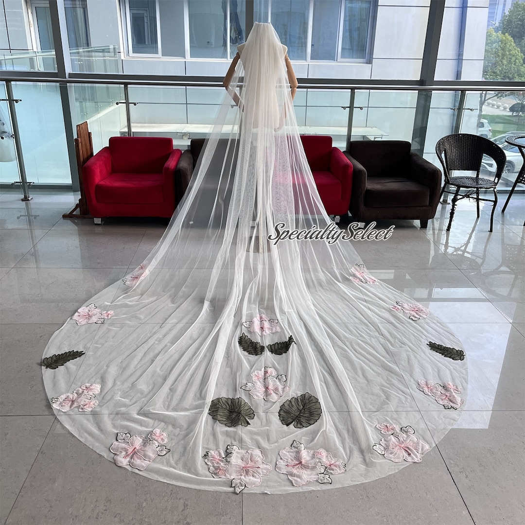 Cathedral Veilbridal Veilwedding Veilfloral Veilpink Lace - Etsy