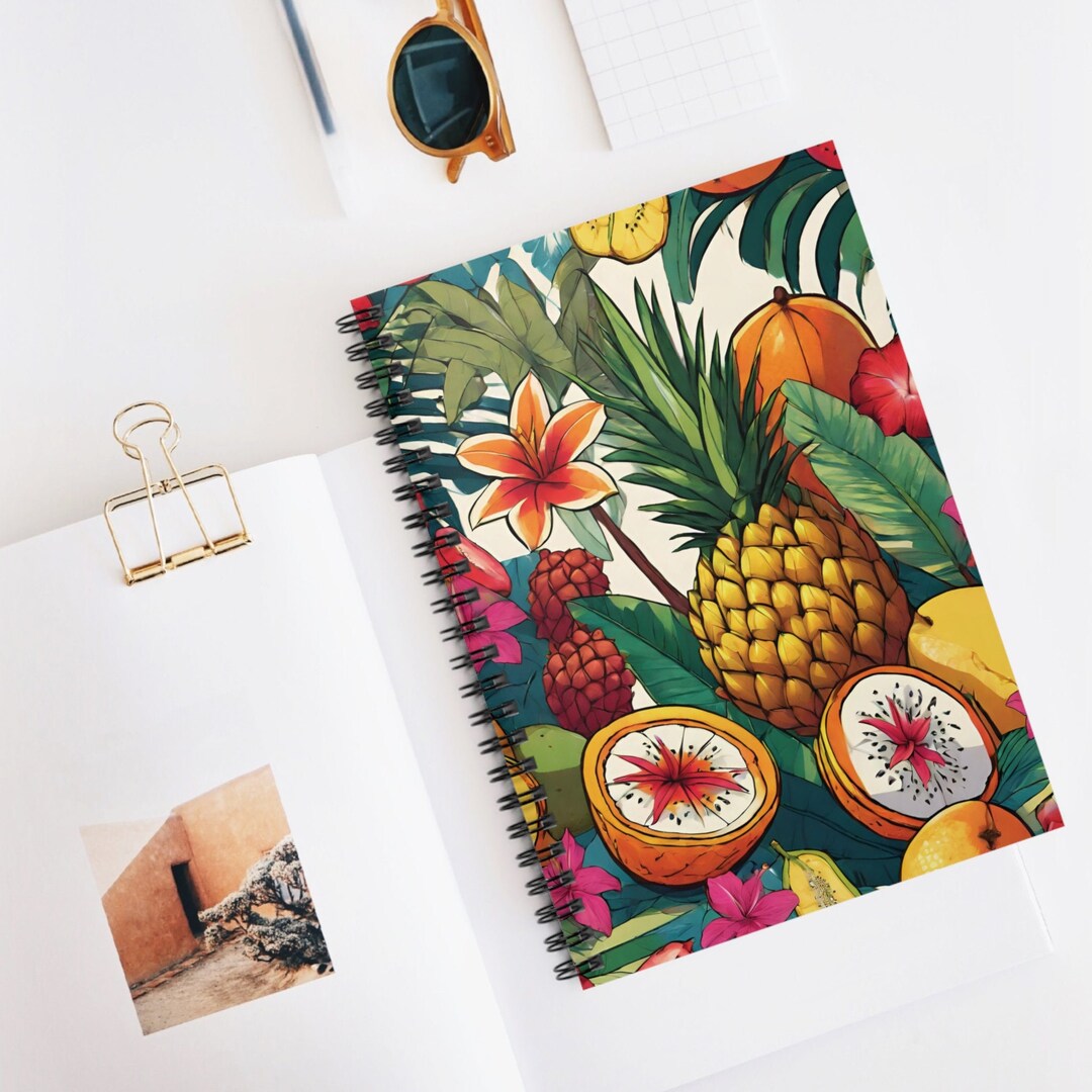 Tropical Fruits & Flowers, Colourful Summer Journal, Cute Stationery ...