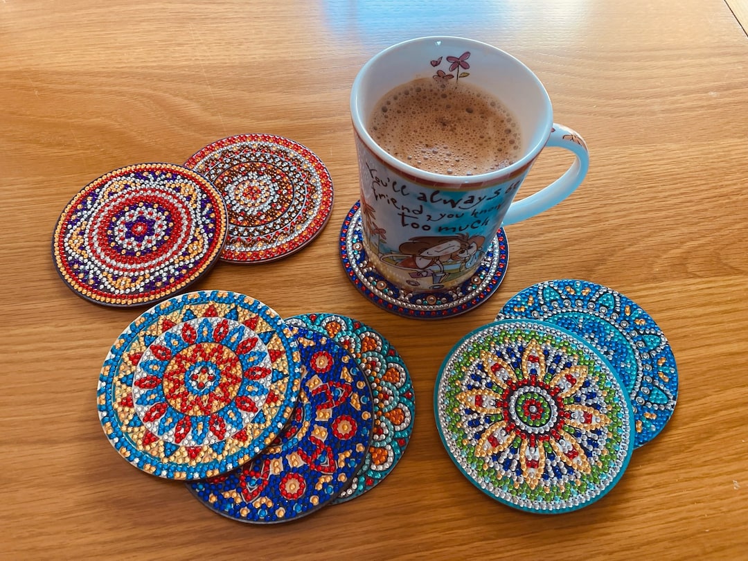 Complete Set of 8 Mandala Design Coasters Handmade - Etsy