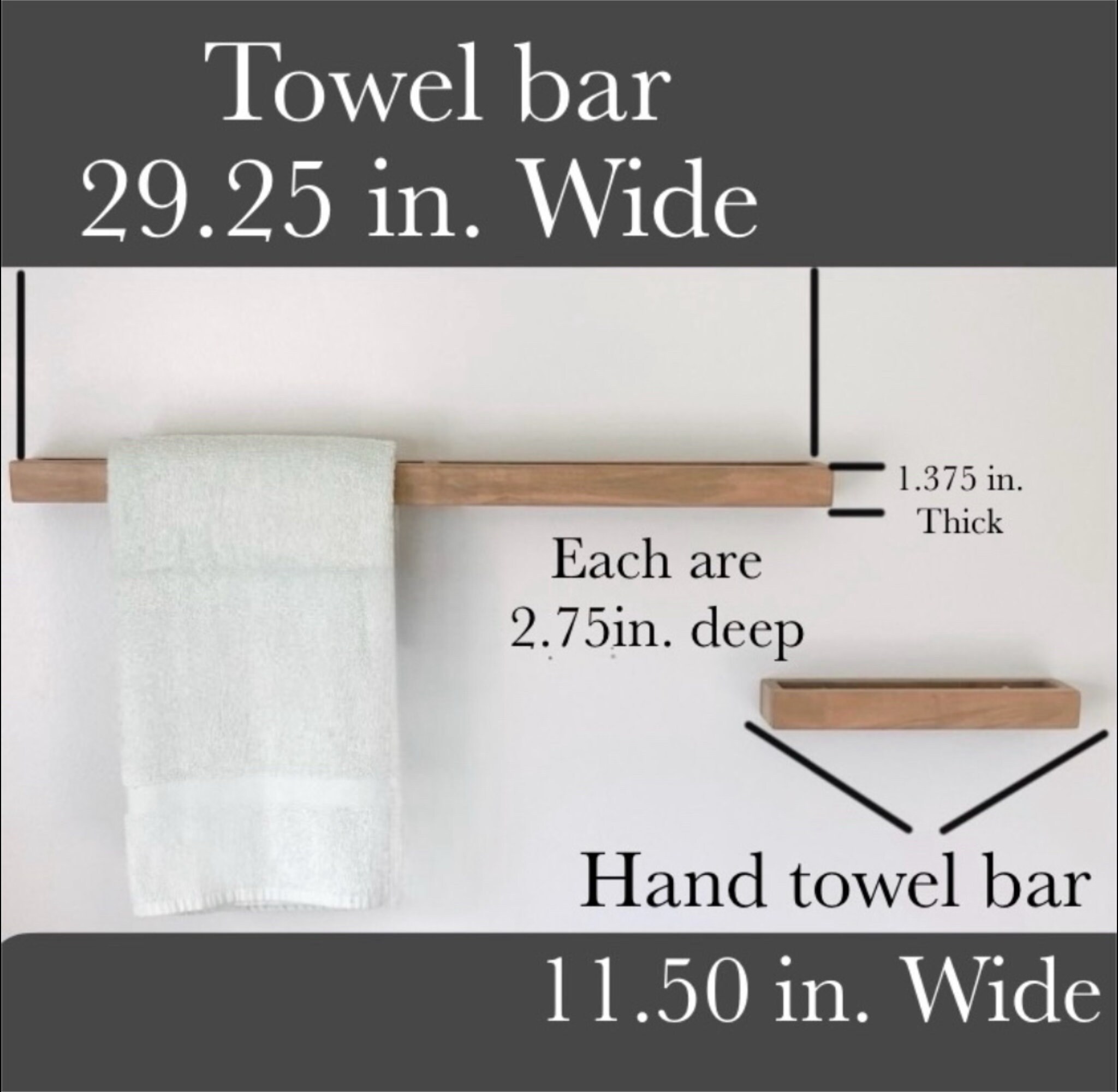 Rustic Wooden Stained Maple Wood Long Towel Bar and Hand Towel Set - Etsy