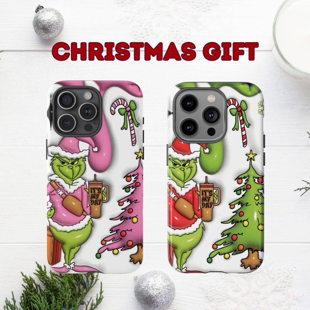 Cute Christmas Grinch Phone Case 3D Effect, Merry Christmas Cover Case Christmas Gift for Galaxy ...