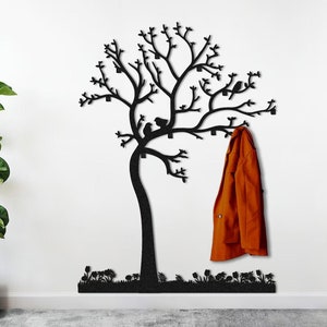 Metal Tree Coat Rack Birds on Branch / Entryway Organizer / Metal Coat ...