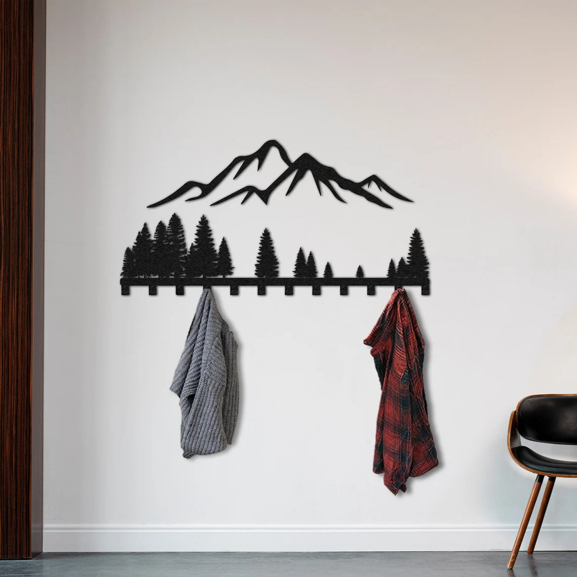 Mountain and Forest Metal Coat Rack / Entryway Organizer / Wall Mounted ...