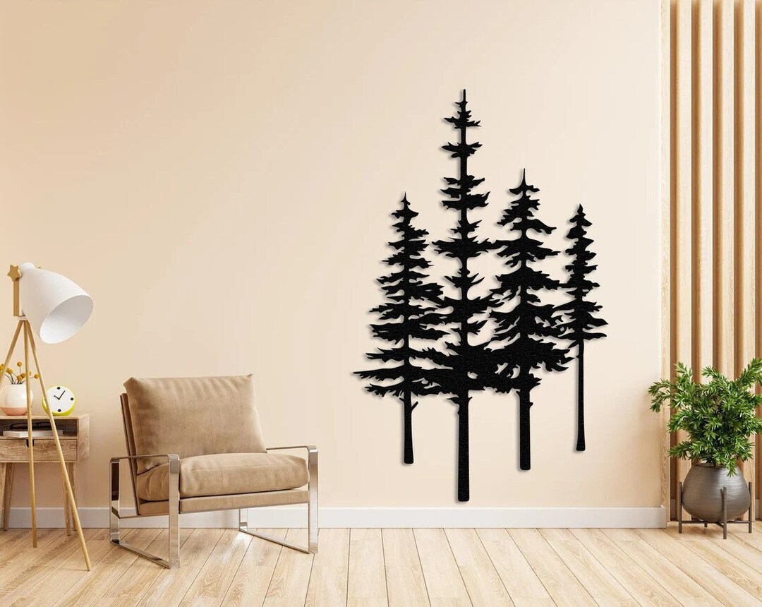 Metal Pine Tree Wall Art / Tree Wall Decor / Forest Silhouette Wall ...
