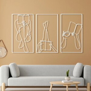 Set of 3 Woman Reading a Book Wall Art / Woman Line Art / Gift for Book ...