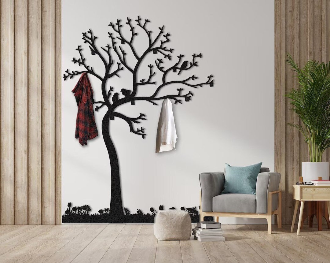 Metal Tree Coat Rack Birds on Branch / Entryway Organizer / Metal Coat ...
