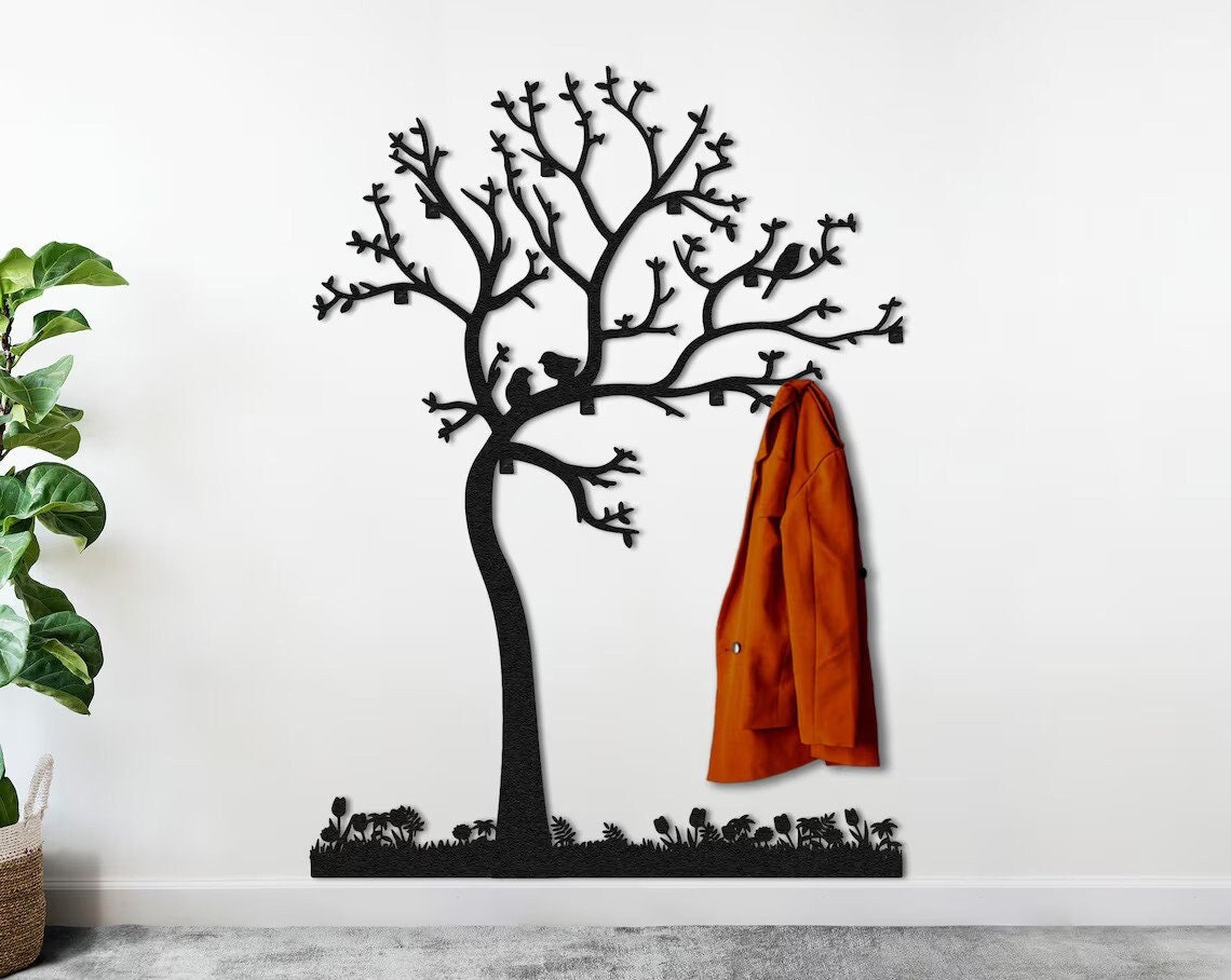 Metal Tree Coat Rack Birds on Branch / Entryway Organizer / Metal Coat ...
