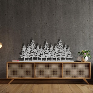 Pine Tree Metal Wall Art, Fireplace Mantle, Nature Decor, Extra Large ...