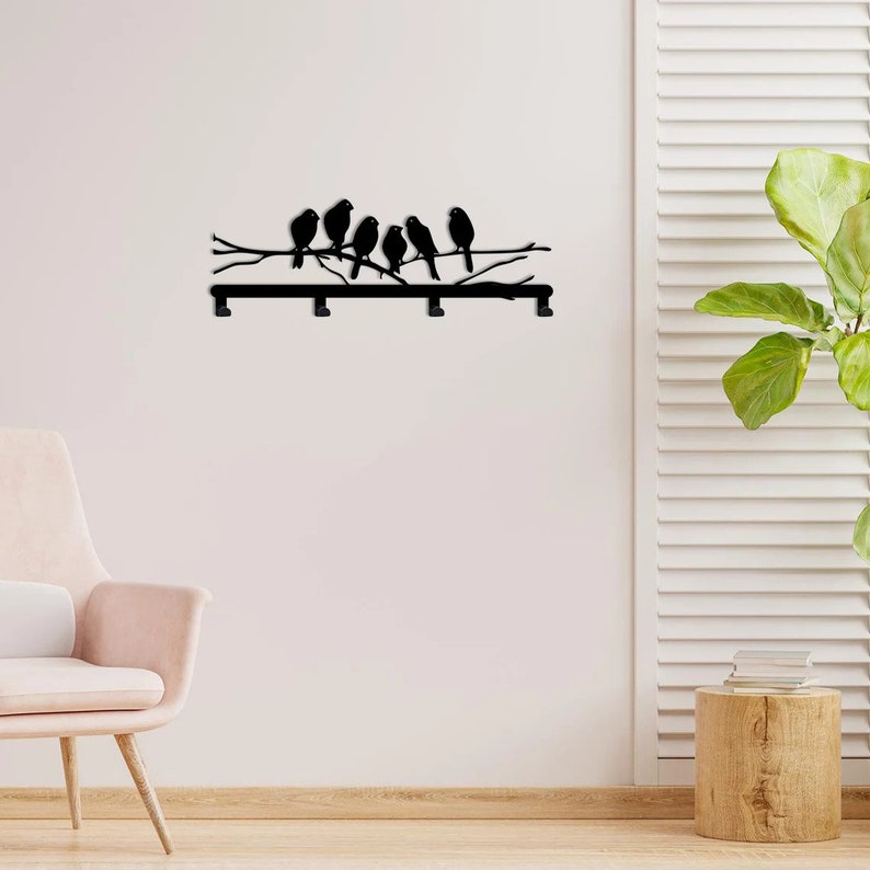 Birds on Branch Modern Coat Rack / Wall Mounted Branch Decor / Entryway ...