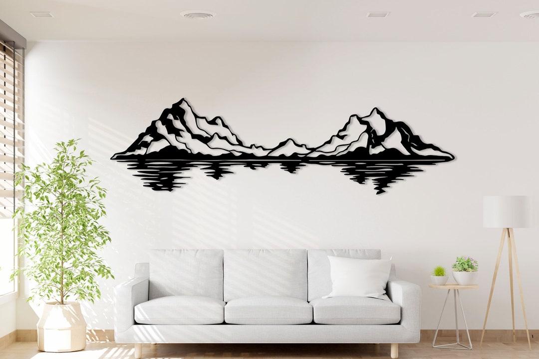 Mountain Lake Silhouette Large Metal Wall Art / Landscape Wall Decor ...