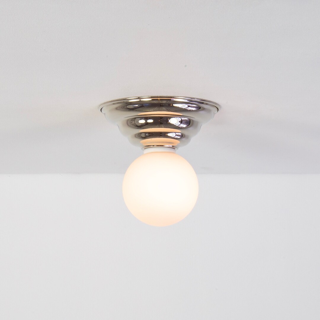 Hive Flush Mount Ceiling Light in Nickel With Small Glass Shade LED ...
