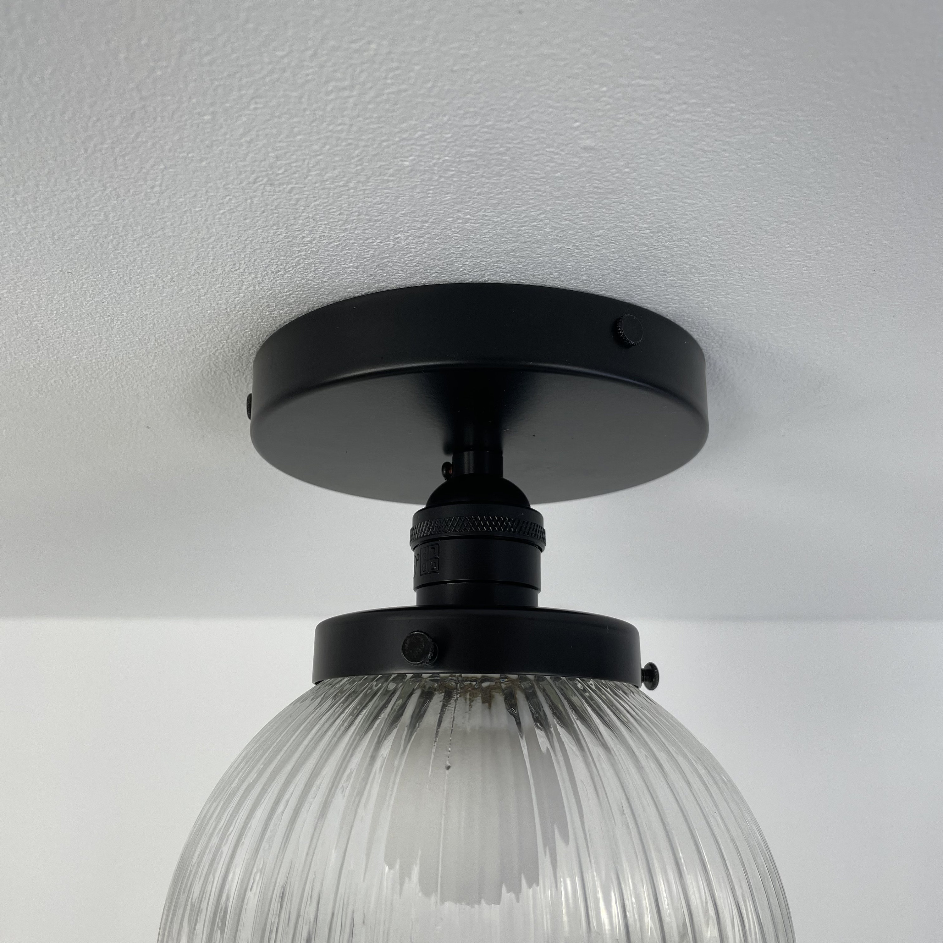 Contemporary Fluted Glass Globe Semi Flush Mount Lighting, Black Metal ...
