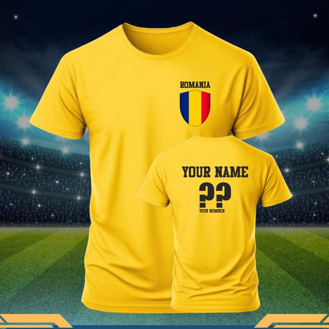 Personalized Romania Soccer T-shirt, Custom Name & Number Back, Yellow ...