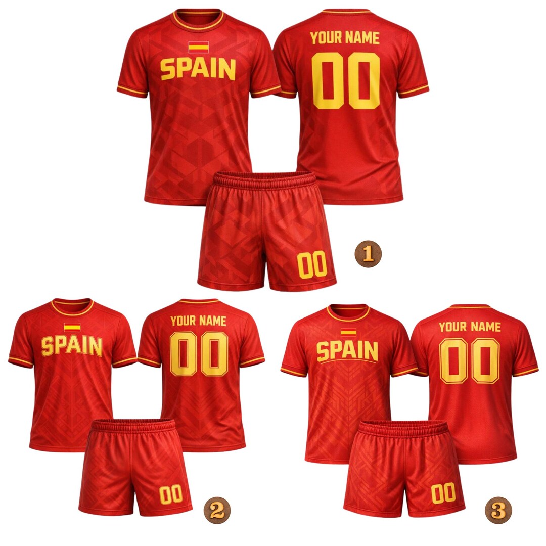 Custom Spain Soccer Jersey Set, Personalized Name & Number, Red Shirt ...
